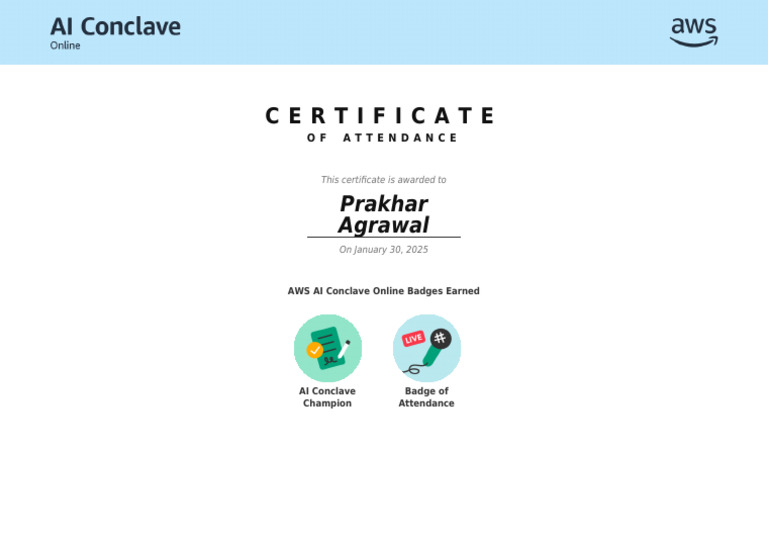AWS AI Conclave Online_Certificate_30!01!2025 | PDF