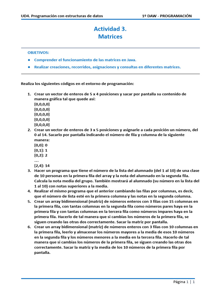 Actividad 3. Matrices | PDF