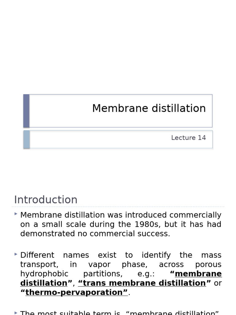 Lecture 14, Membrane Distillation | PDF | Membrane | Heat Transfer