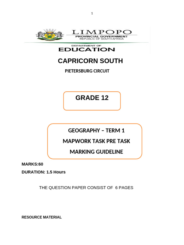 Grade 12 Geography Mapwork Task 2025 | PDF | Geographic Information ...