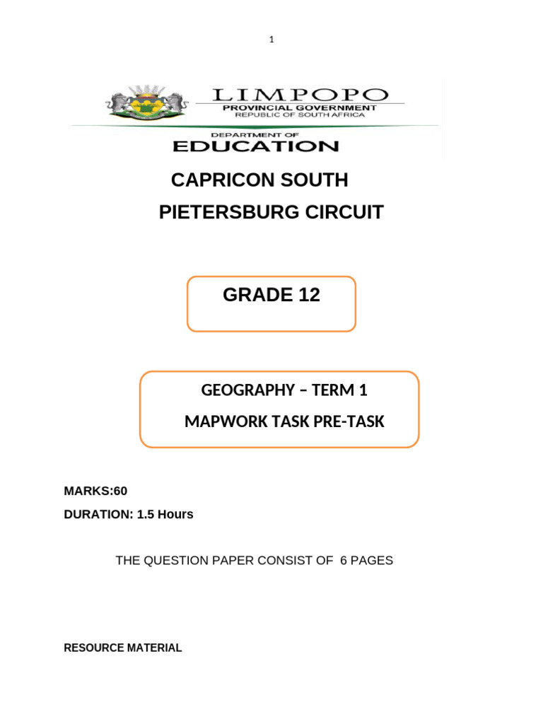 Grade 12 Mapwork Task 2025 Pre Task | PDF | Topography | Map