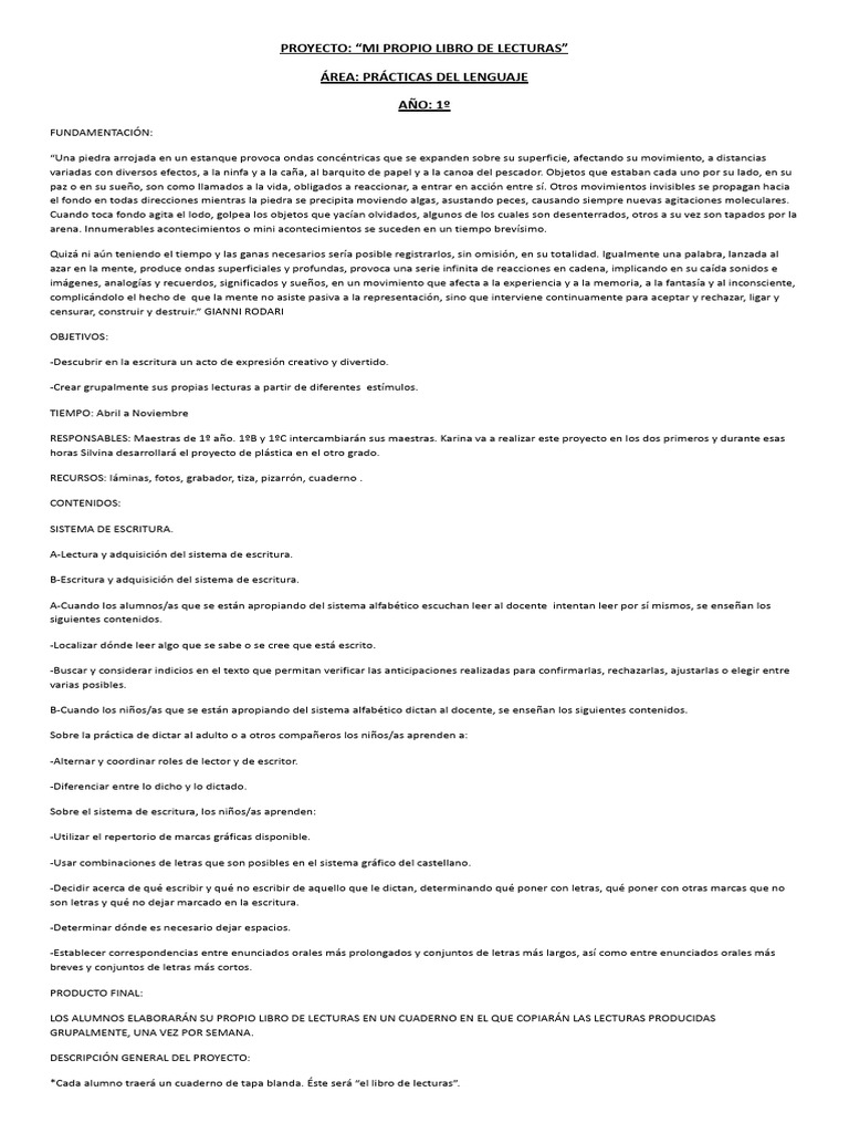 PROYECTO MI PROPIO LIBRO DE LECTURAS.docx | PDF | Escritura | Libros