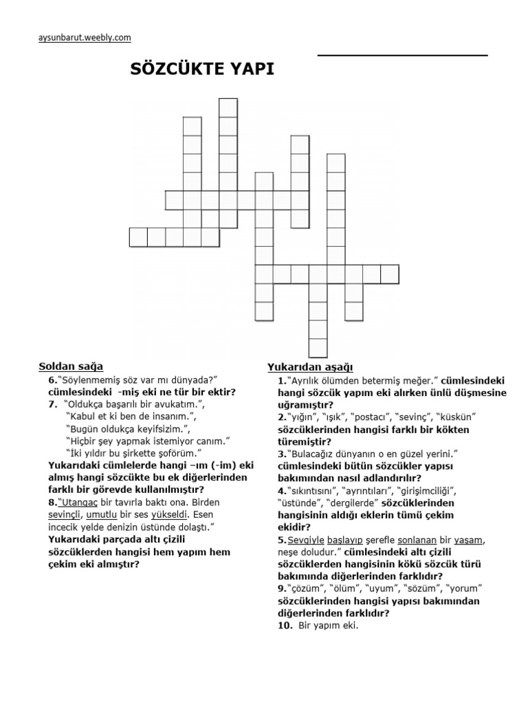 Sözcükte Yapı Bulmaca | PDF