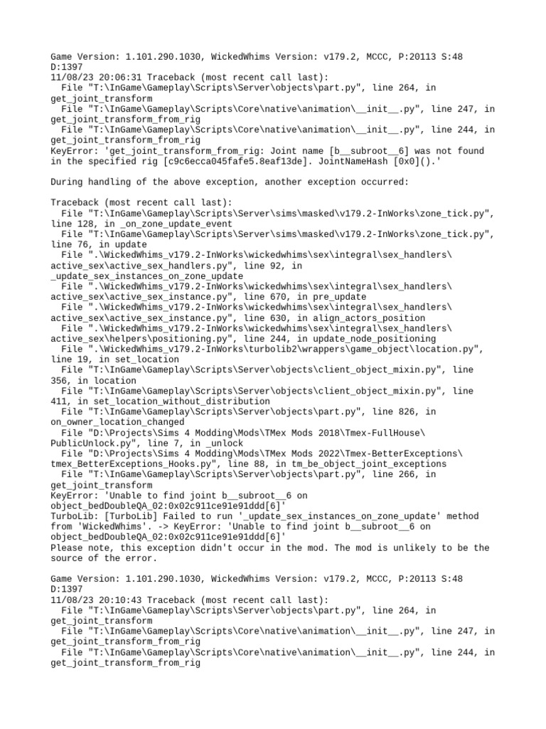 WickedWhims v179.2 Exception | PDF | Software | Computing