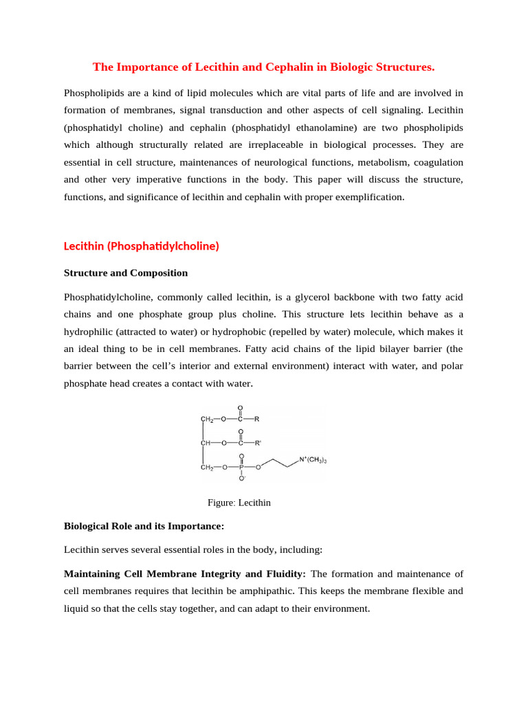 The Importance of Lecithin and Cephalin in Biologic Structures | PDF ...