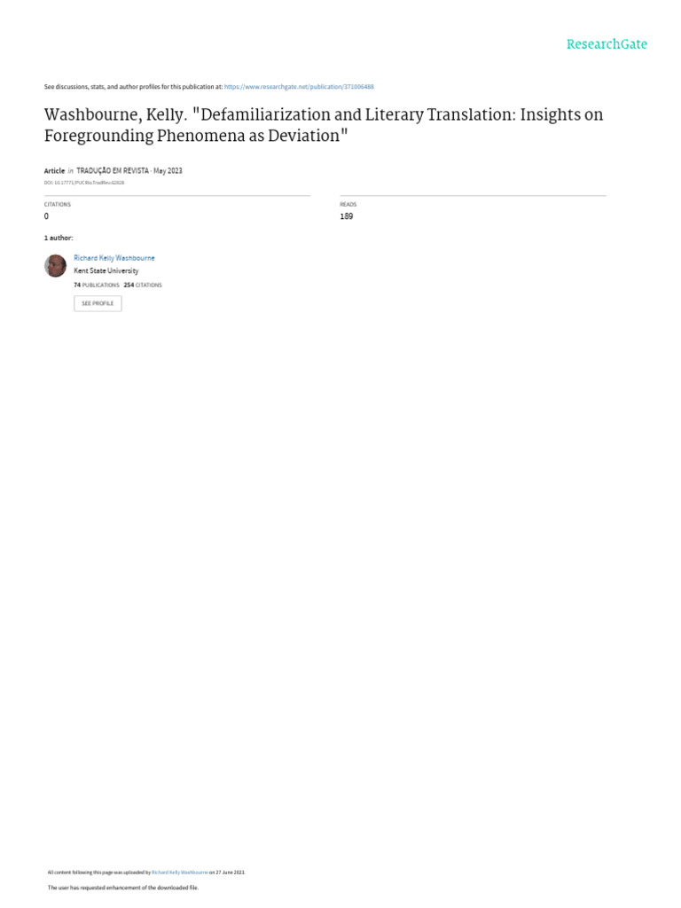 Defamiliarizationandliterarytranslation Washbourne | PDF | Human ...