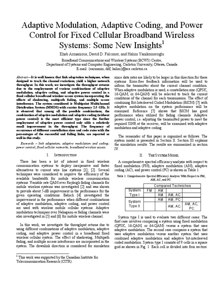 Adaptive Modulation, Adaptive Coding, and Power Control For Fixed Cellular Broadband Wireless ...