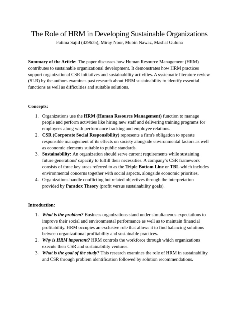 HRM's Role in Sustainable Growth | PDF | Corporate Social ...