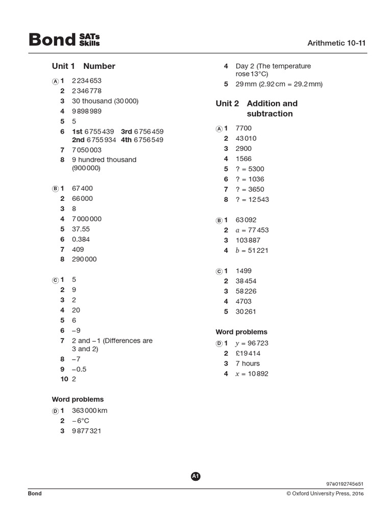 Bonds KS2 Sats Skills 10-11yrs Answers | PDF | Mathematical Notation | Numbers