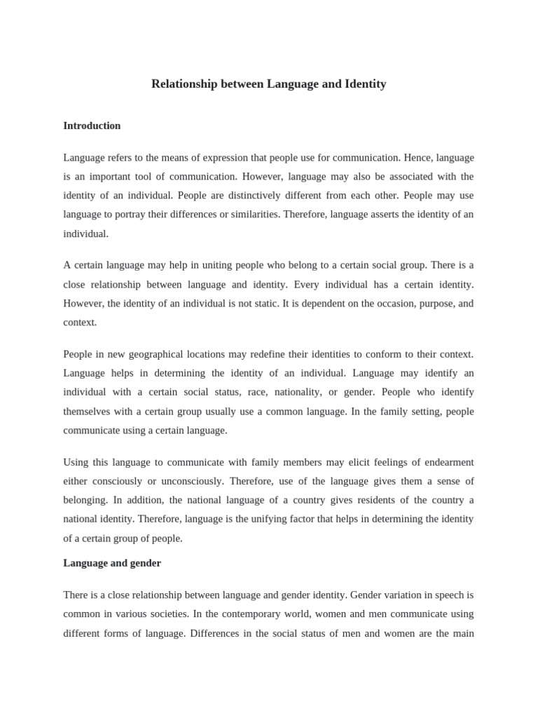 Relationship Between Language and Identity | PDF | Identity (Social Science) | Gender