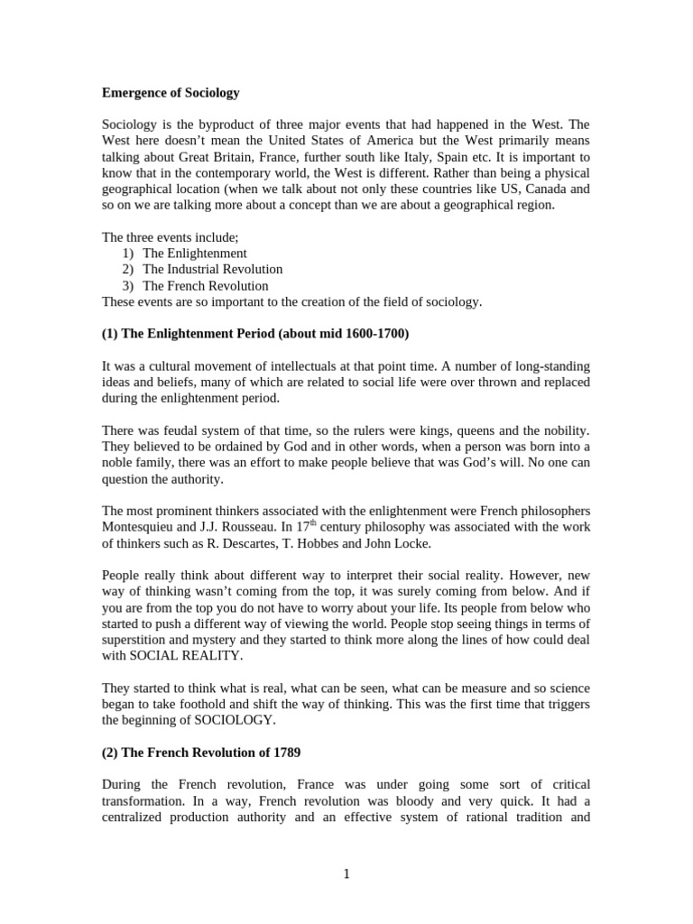 2. Notes on Emergence of Sociology | PDF | Age Of Enlightenment | Sociology