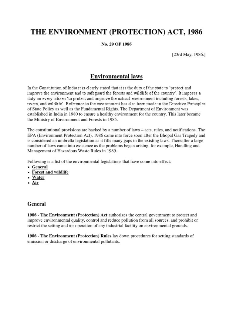 The Environment Prtection Act 1986 | PDF | Environmental Law ...