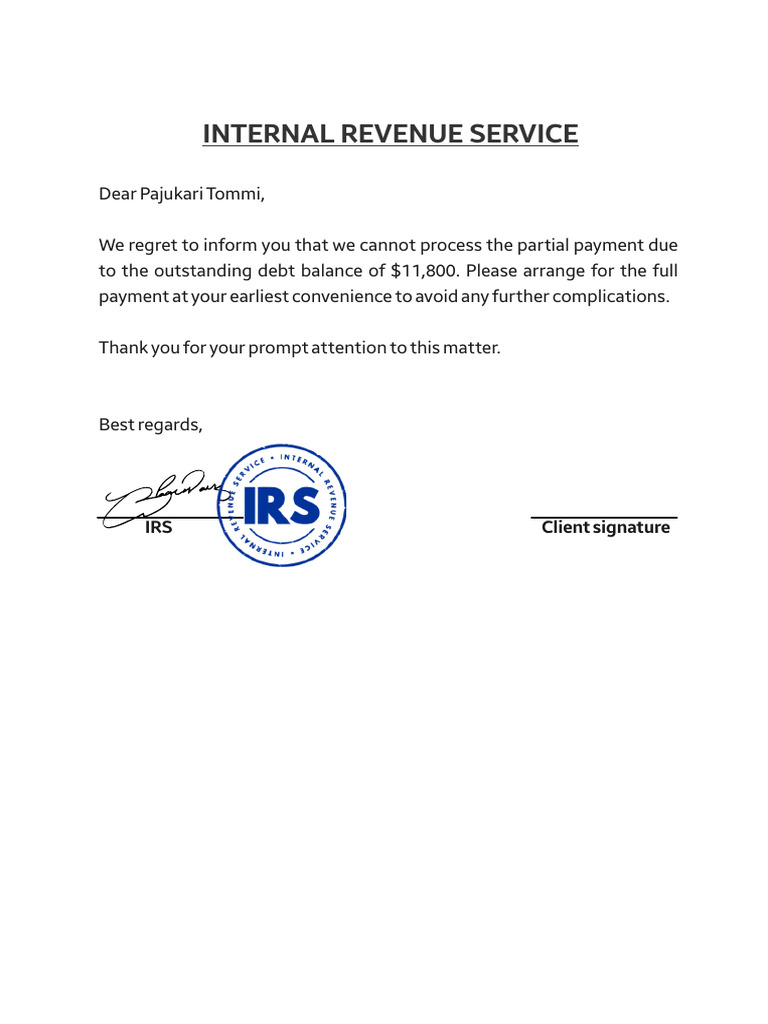 Internal Revenue Service: IRS Client Signature | PDF