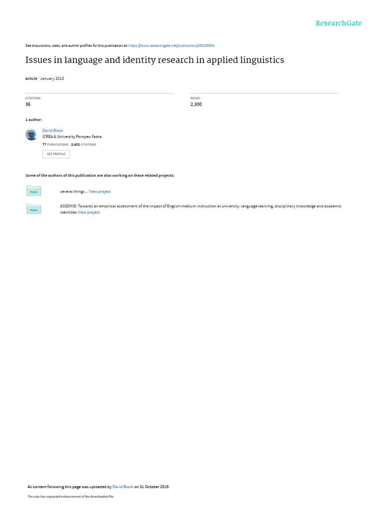 Language and Identity in Applied Linguistics | PDF | Social Structure ...