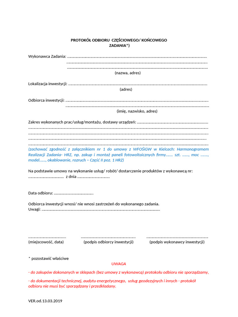 Przykladowy Protokol Odbioru Koncowego Zadania | PDF