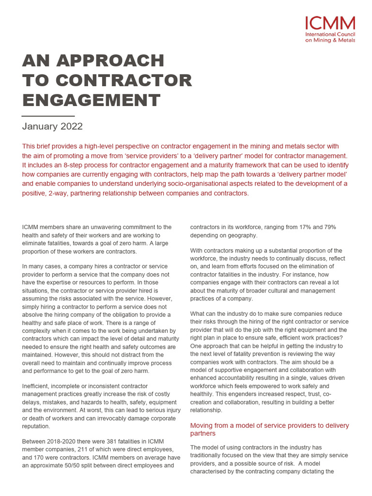 Briefing - An Approach To Contractor Engagement | PDF | Employment | Safety