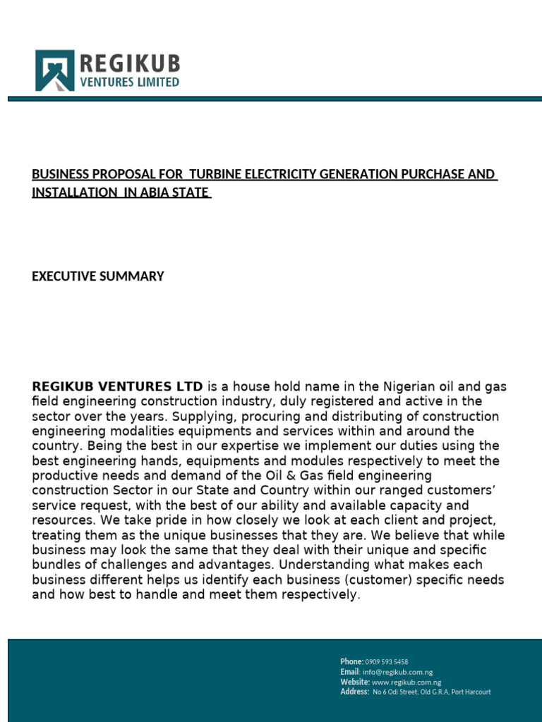Turbine Electricity Generation Proposal | PDF | Electricity Generation ...