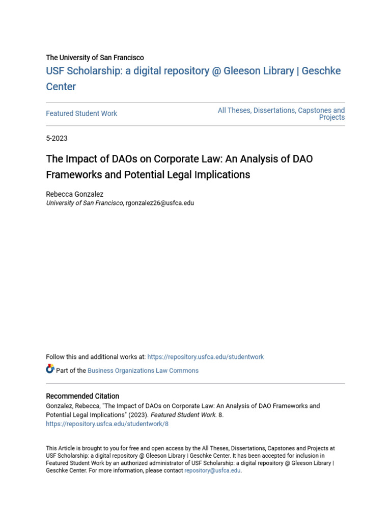 The Impact of DAOs On Corporate Law - An Analysis of DAO Framework | PDF | Limited Liability ...