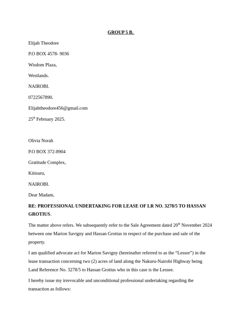 Professional Undertaking Group 5 B | PDF | Lease | Real Property Law