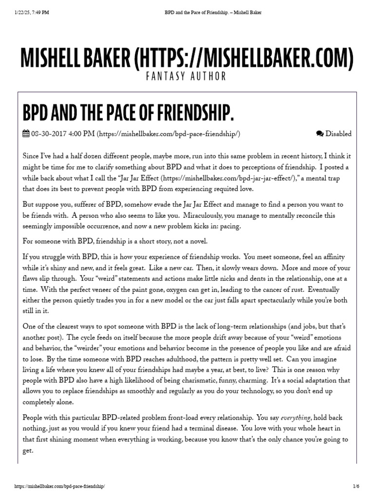 BPD and The Pace of Friendship - Mishell Baker | PDF | Borderline ...