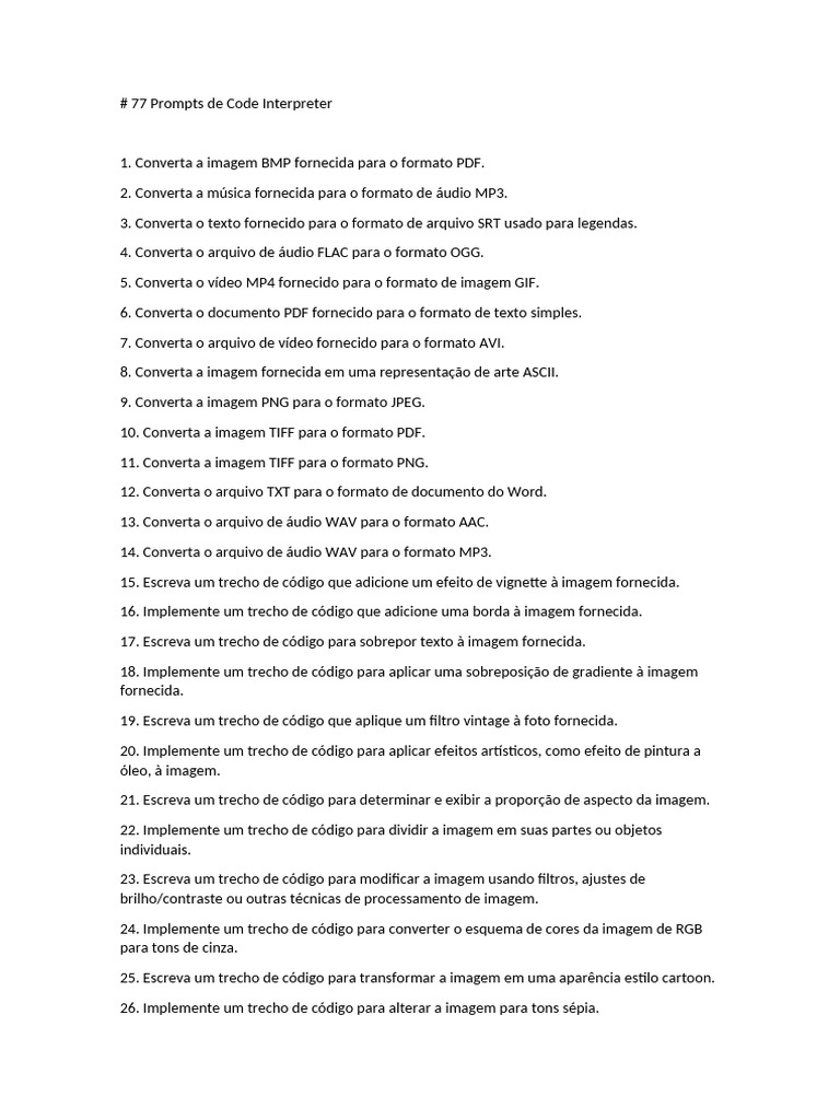 77 Prompts para Code Interpreter | PDF | Linguagem de script ...