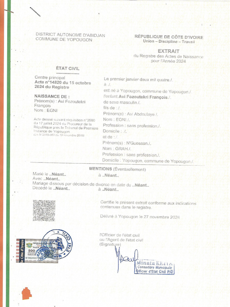 Extrait de Naissance | PDF