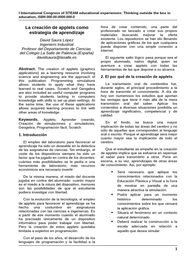 La Creación de Applets Como Estrategia de Aprendizaje - David Saura | PDF | Scratch (lenguaje de ...