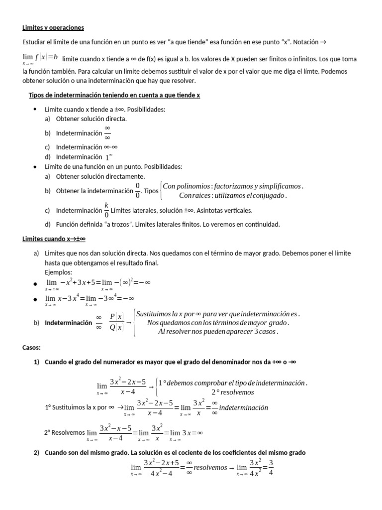 Límites y operaciones en funciones matemáticas | PDF | Función ...
