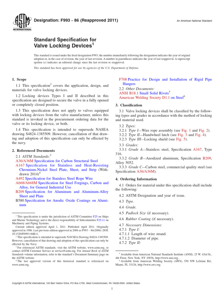 Valve Locking Devices Spec | PDF | Wire | Pipe (Fluid Conveyance)