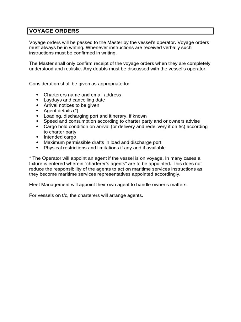 Voyage Orders and Instructions for Tankers | PDF