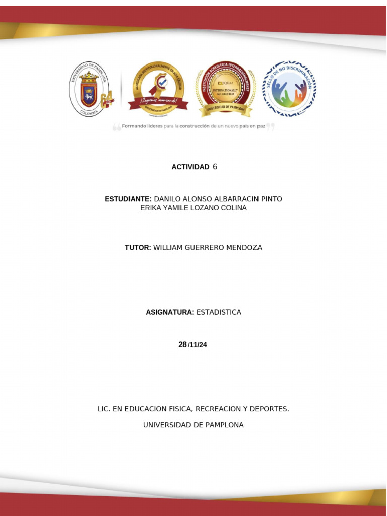 Actividad #6 Estadistica Danilo y Erica (1) .1 | PDF | Mediana | Estadísticas