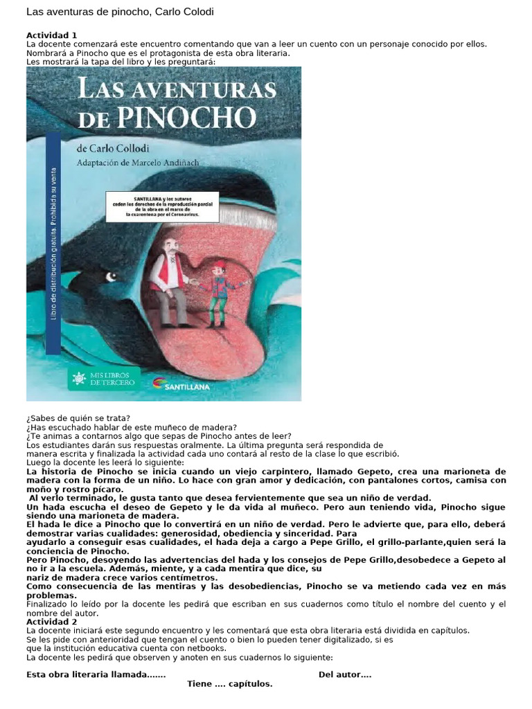Las Aventuras de Pinocho, Carlo Colodi | PDF | Pinocho