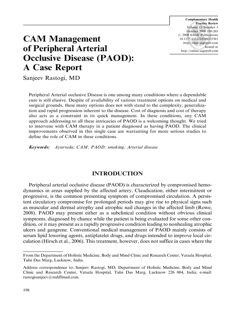CAM management of peripheral arterial occlusive disease (PAOD) A Case ...