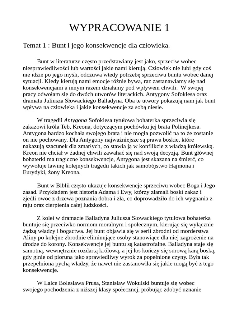Wypracowanie 1 | PDF