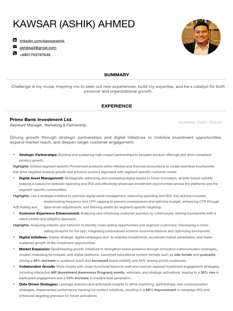 Kawsar Ahmed CV | PDF | Marketing | Analytics