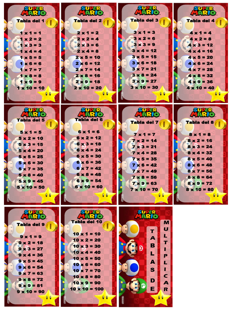 Tablas de Multiplicar Mario Bros PDF | PDF