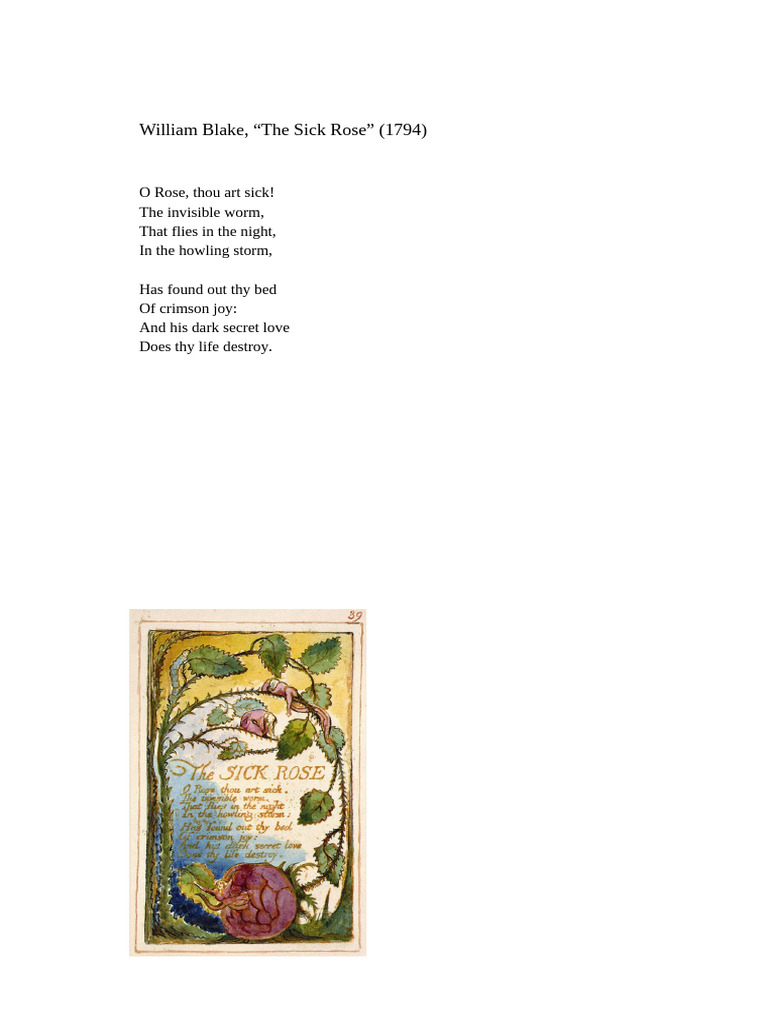 The Sick Rose by William Blake | PDF
