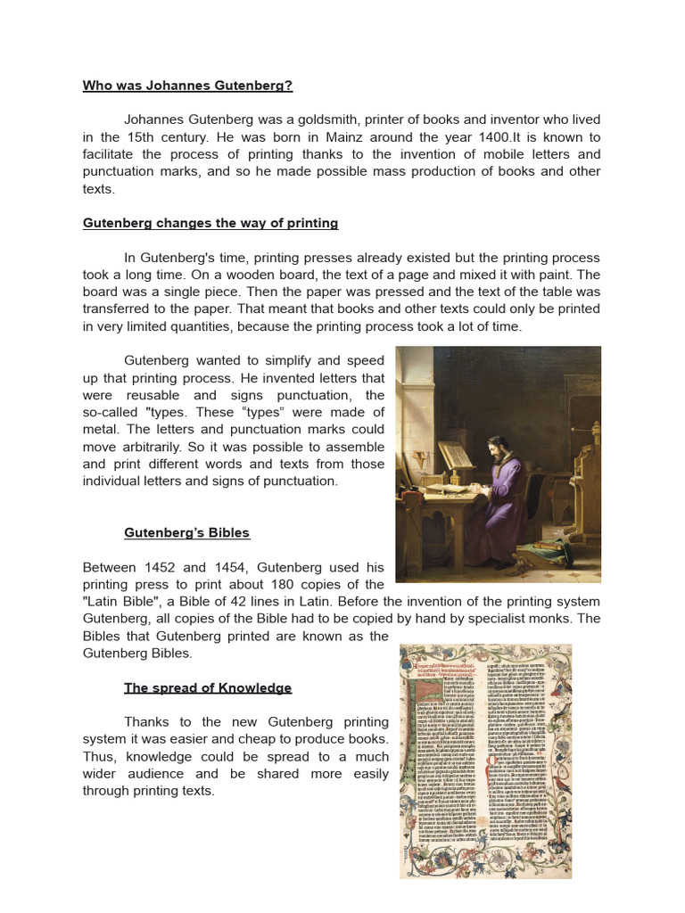 Johannes Gutenberg Comprehension Text | PDF | Johannes Gutenberg ...