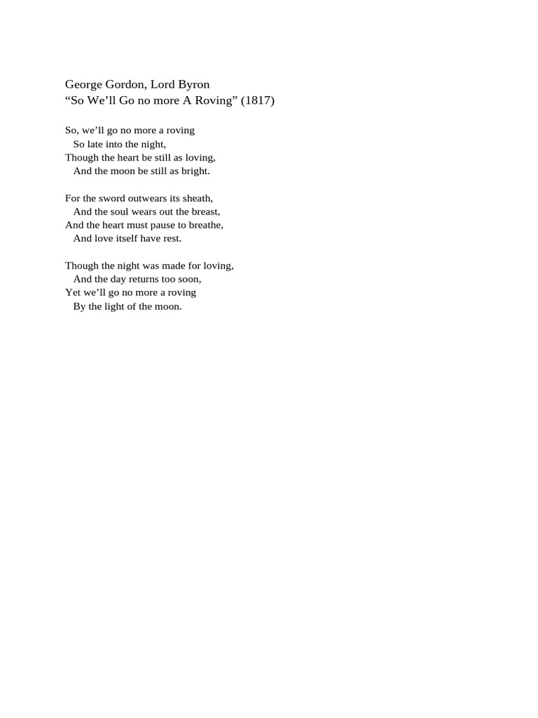 So We'Ll Go No More A Roving | PDF