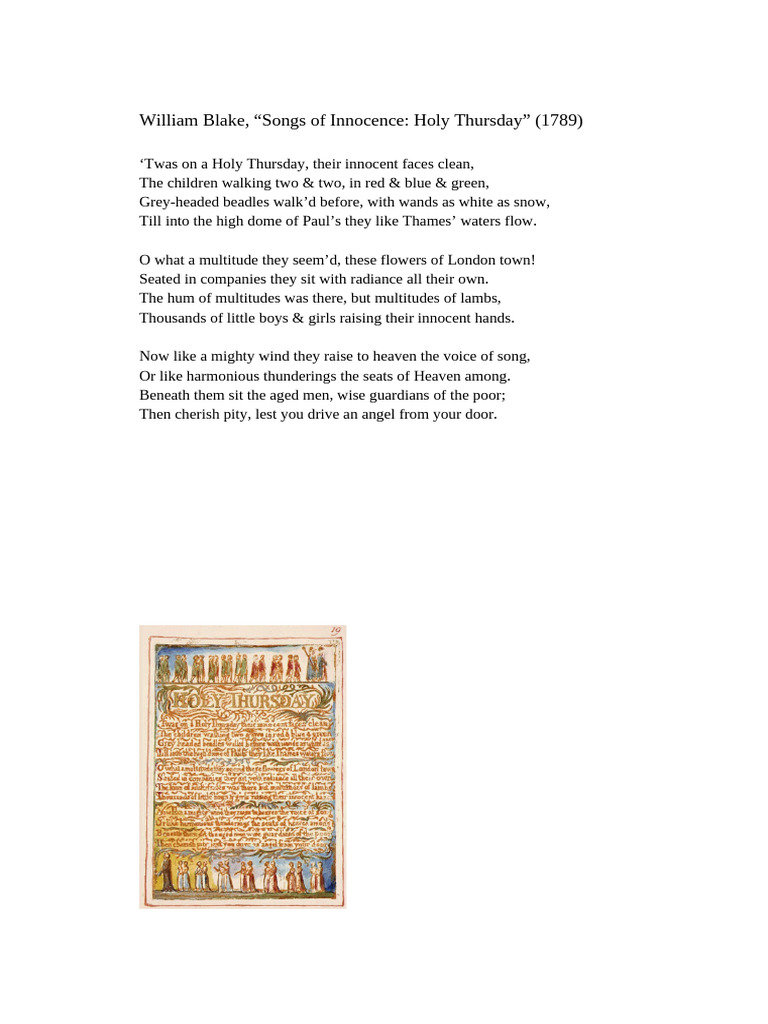 Holy Thursday Songs of Innocence | PDF