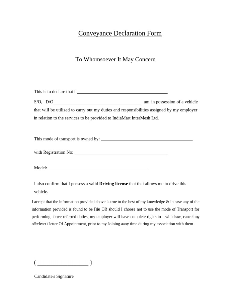 Conveyance Declaration Form | PDF