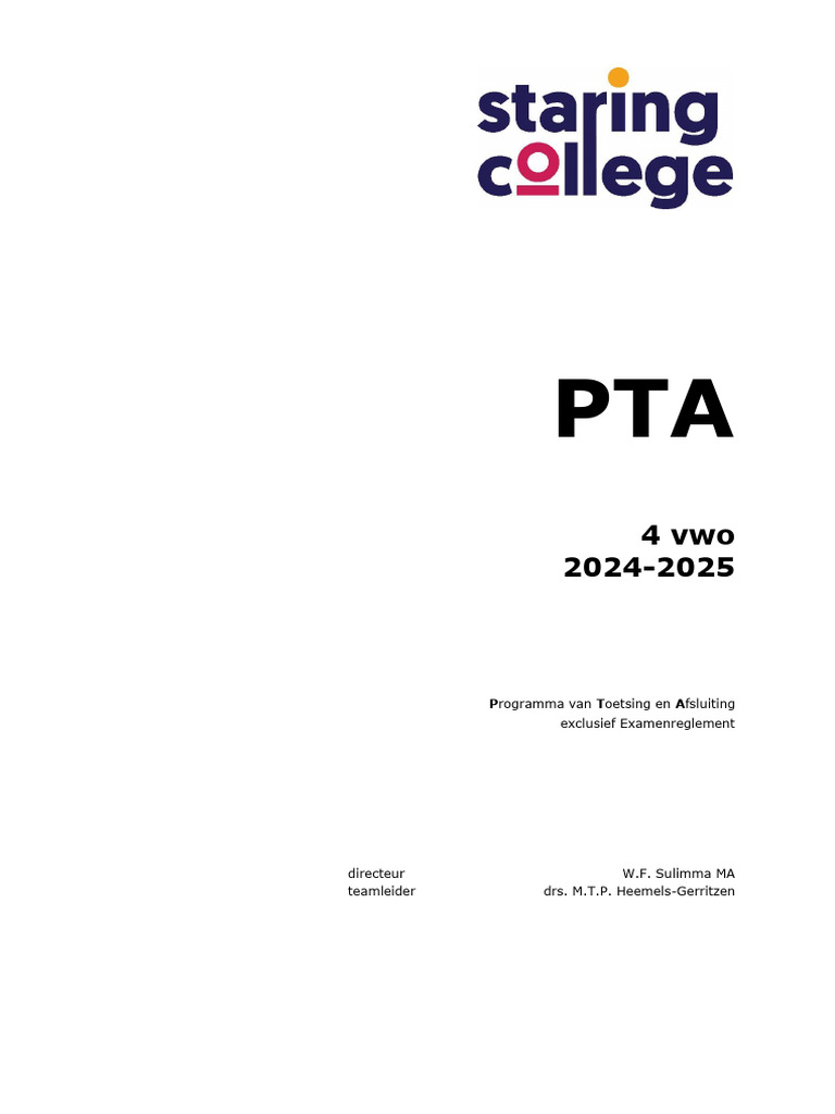 4 Vwo PTA Excl. Examenreglement 2024-2025 | PDF