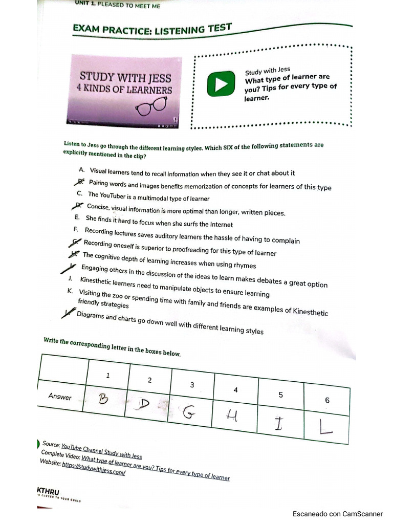 Exam Practice - Listening Test Key | PDF