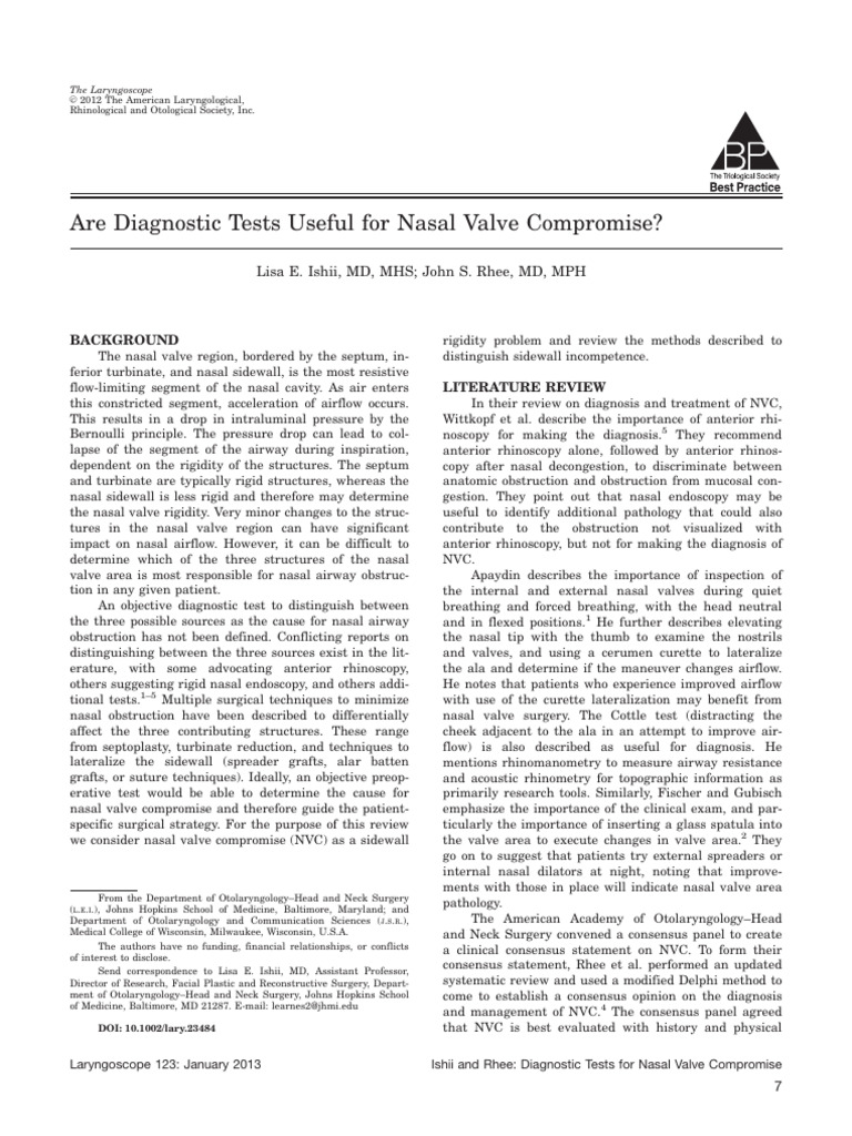 Are Diagnostic Tests Useful For Nasal Valve Compromise | PDF | Medical ...