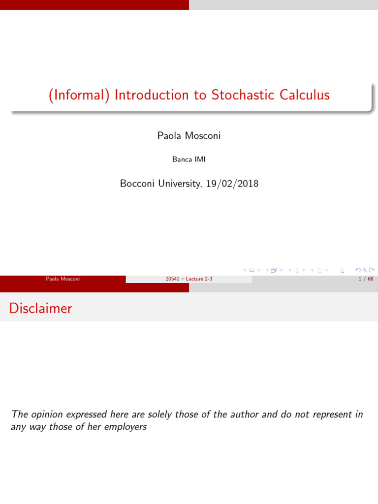 Lectures 8 9 Stochastic Calculus20190311103207 | PDF | Stochastic Differential Equation ...