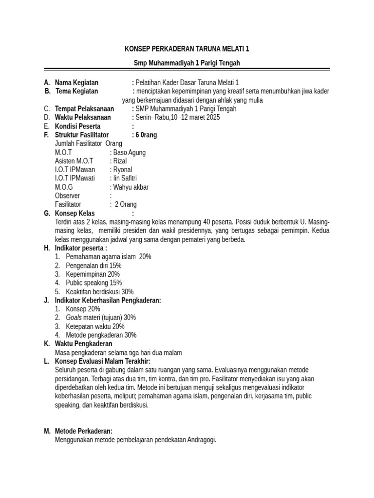 Konsep Perkaderan Taruna Melati 1 k4 | PDF