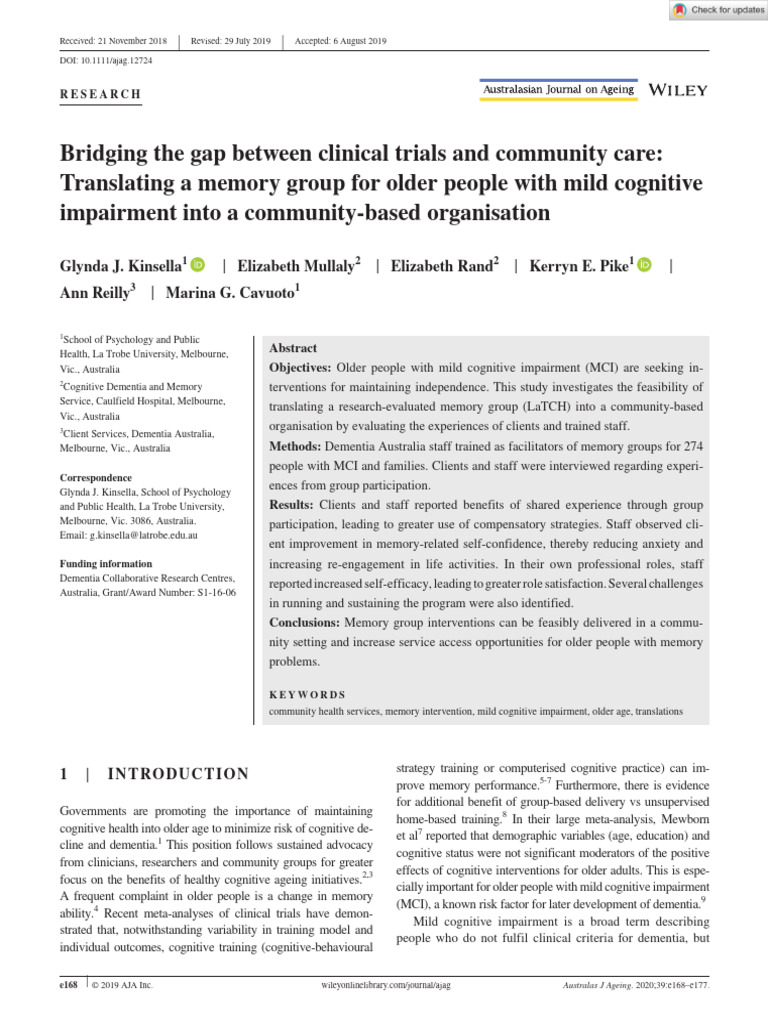 Kinsella Australas J Ageing - 2019 | PDF | Dementia | Behavioural Sciences