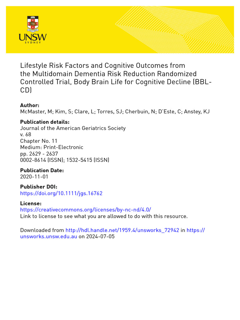BBL 2020 - McMasters - Lifestyle - Risk - Factors - and - CognitiveBBL ...