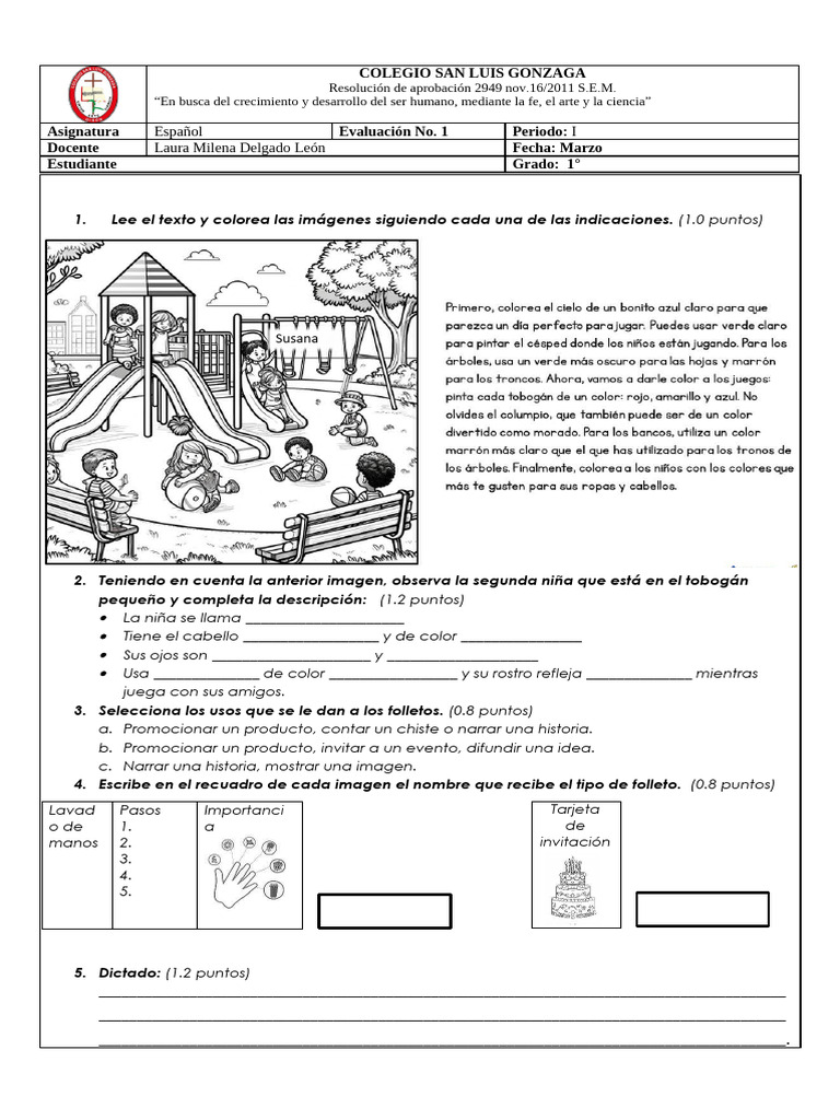 Evaluación #1 Español 1° | PDF