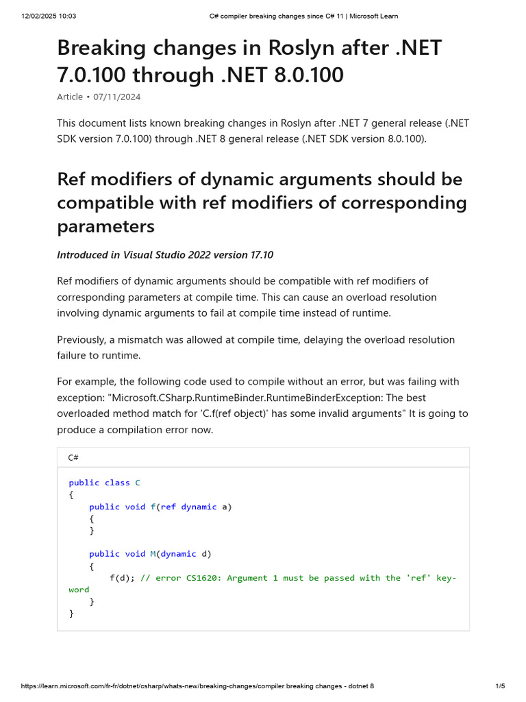 C# Compiler Breaking Changes Since C# 11 - Microsoft Learn | PDF | C ...